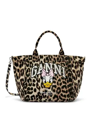 GANNI Small Daisy Duck Leopard Print Shopper Tote