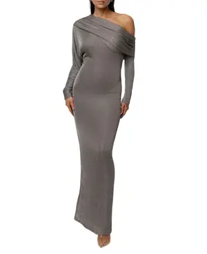 JLUXLABEL Drape And Shine Maxi Dress - Silver