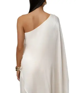 JLUXLABEL Cher Iridescent One-shoulder Top With Asymmetrical Hem - Cream