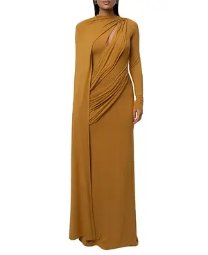 JLUXLABEL Draped Elegance Cape Maxi Dress - Gold