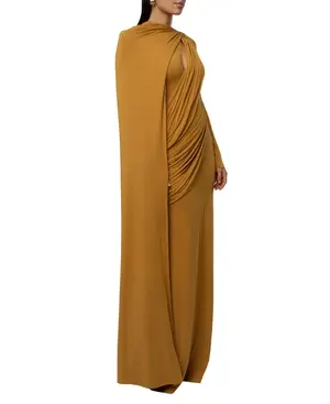 JLUXLABEL Draped Elegance Cape Maxi Dress - Gold