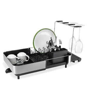 JOSEPH JOSEPH Extend Steel Plus Expandable Dish Rack With Wine Glass Holder - Black