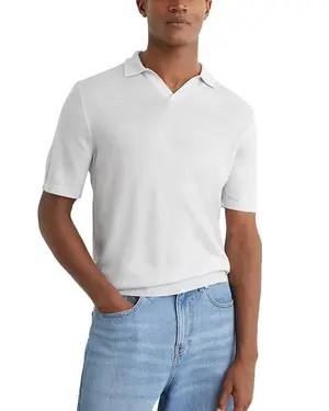 REISS Duchie Short Sleeve Open Collar Merino Polo Shirt - Frost Blue