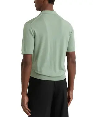 REISS Duchie Short Sleeve Open Collar Merino Polo Shirt - Light Sage