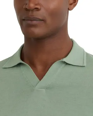 REISS Duchie Short Sleeve Open Collar Merino Polo Shirt - Light Sage