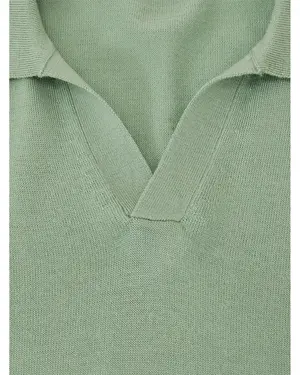 REISS Duchie Short Sleeve Open Collar Merino Polo Shirt - Light Sage