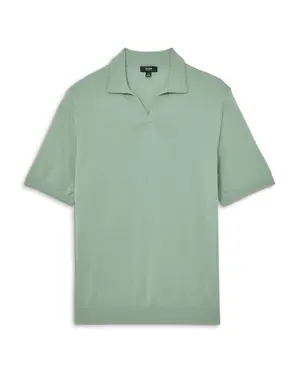 REISS Duchie Short Sleeve Open Collar Merino Polo Shirt - Light Sage