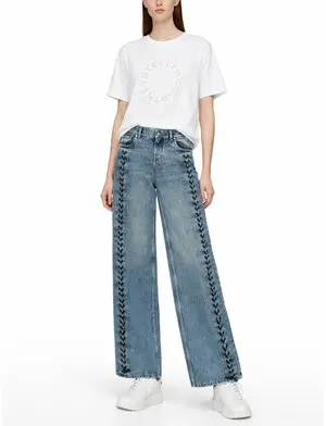 Stella McCartney Lace Detailed Wide Leg Jeans