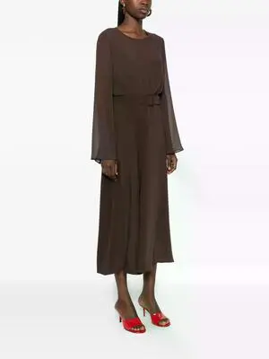 P.a.r.o.s.h Belted Midi Dress With Sheer Bell Sleeves - Brown