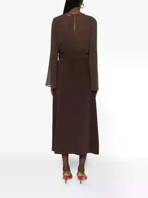 P.a.r.o.s.h Belted Midi Dress With Sheer Bell Sleeves - Brown