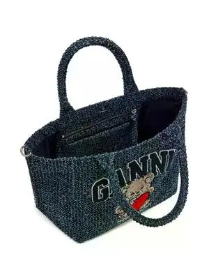 GANNI Teddy Appliqué Tote Bag - Blue