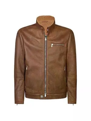 Eleventy Shearling Biker Jacket - Brown