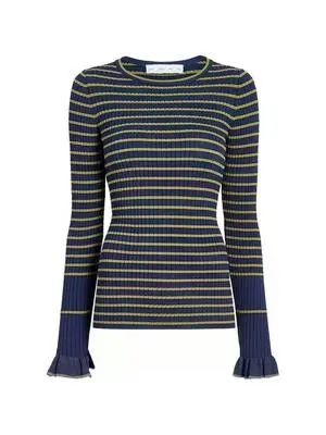 Proenza Schouler White Label Striped Ruffled Sweater - Blue