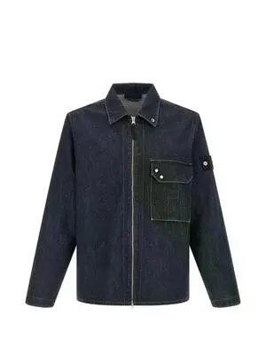 Stone Island Contrast-stitching Zip Denim Overshirt - Blue