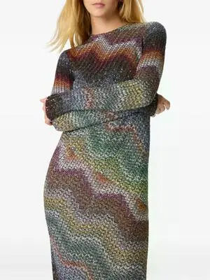 Missoni Zigzag Pattern Long-sleeved Maxi Dress