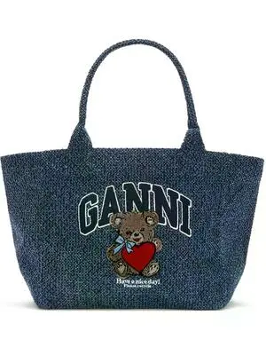 GANNI Medium Denim Graphic Tote Bag