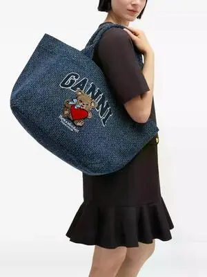 GANNI Medium Denim Graphic Tote Bag