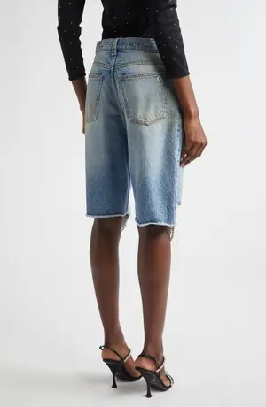 AREA Crystal Frayed Cutoff Denim Shorts