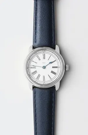 MARCH HARE WATCHES Vintage Inspired Watch - Silver Watch - Navy Strap
