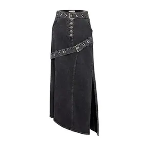 PCFG Colorblocked Denim Skirt With Belted Waist