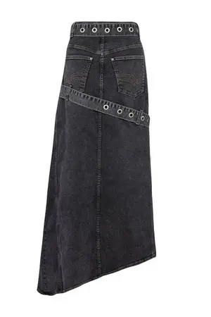 PCFG Colorblocked Denim Skirt With Belted Waist