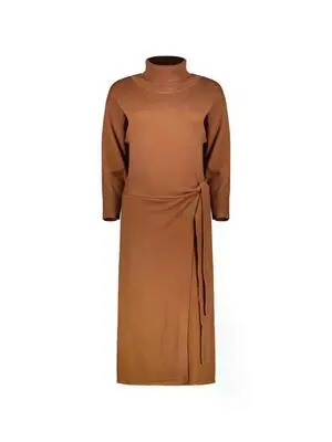 YVES SALOMON High-neck Gathered Midi Dress - Brown