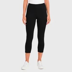 CITY THREADS Soft 100% Cotton Everyday Wear Capri Leggings - Black