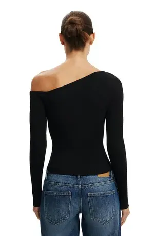 COTTON ON One Shoulder Henley Knit - Black