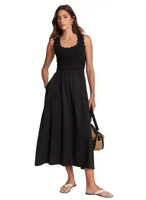Mint Velvet Scallop Trim Midi Dress - Black