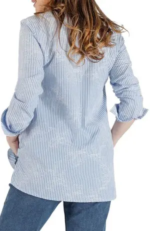 CACHE COEUR Camille Striped Button-up Maternity/nursing Top With Embroidery
