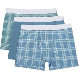 MEMOI 3 Pair Pack Plaid Multi Boxer Briefs - Blue Multi
