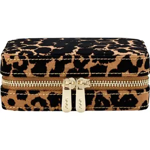 Wolf Savanna Leopard Print Jewelry Zip Case - Tan/black