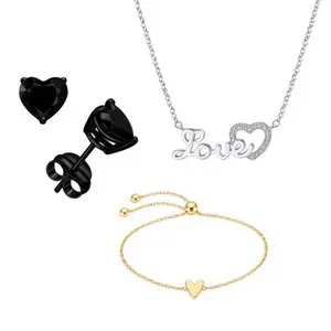 DONATELLO GIAN Love Necklace, Heart Bracelet & Heart Earrings Set - Silver