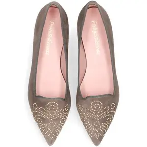 Pretty Ballerinas Pointed-toe Studded Loafers - Grey