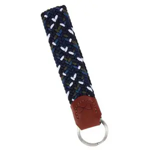 Trafalgar Augusta 25mm Leather And Braided Webbing Keychain - Navy Blue/ Black/ And White