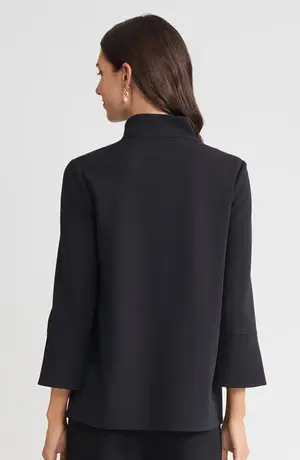 Ming Wang Deco Crepe Zip Front Blouse - Black
