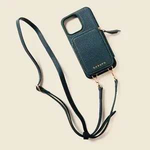 CASUPO Leather Iphone Case With Wallet And Crossbody Strap - Forest Green