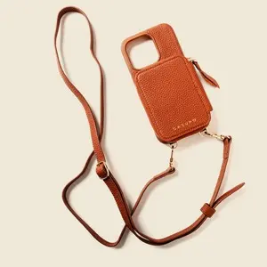 CASUPO Leather Iphone Case With Wallet And Crossbody Strap - Natural