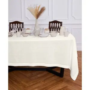 SOLINO HOME Linen Tableclothsonoma Hemstitch Ivory