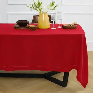 SOLINO HOME Linen Tableclothsonoma Hemstitch - Red