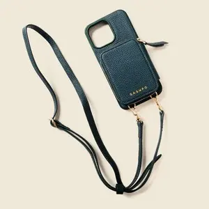 CASUPO Leather Iphone Case With Wallet And Crossbody Strap - Forest Green
