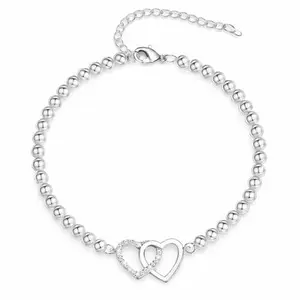 DONATELLO GIAN Crystal Heart Charm Beaded Bracelet - Silver