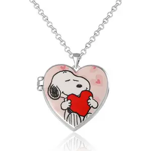 PEANUTS Snoopy Heart Locket Pendant Necklace - Silver