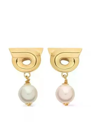 FERRAGAMO Gancini Pearl Charm Earrings - Gold