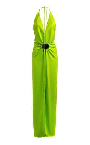 Silvia Tcherassi Silvia Tcherassi Rowan Silk Maxi Halter Dress With Stone Embellishment Green