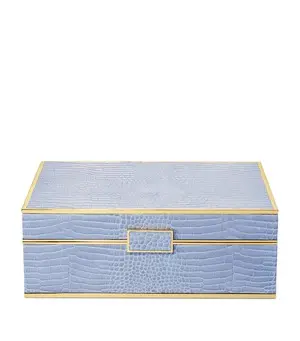Aerin Large Leather Croc-embossed Jewellery Box - Blue
