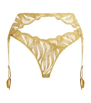 COCO DE MER Lace Celeste Open Suspender Briefs - Gold