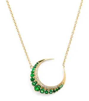Jacquie Aiche Diamond And Emerald Crescent Moon Necklace - Gold