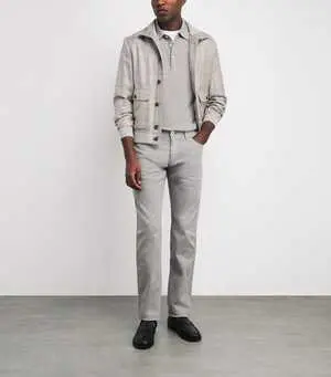 Brioni Cotton-silk-cashmere Woven Polo Shirt - Grey