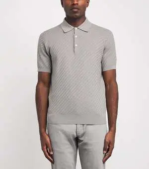 Brioni Cotton-silk-cashmere Woven Polo Shirt - Grey